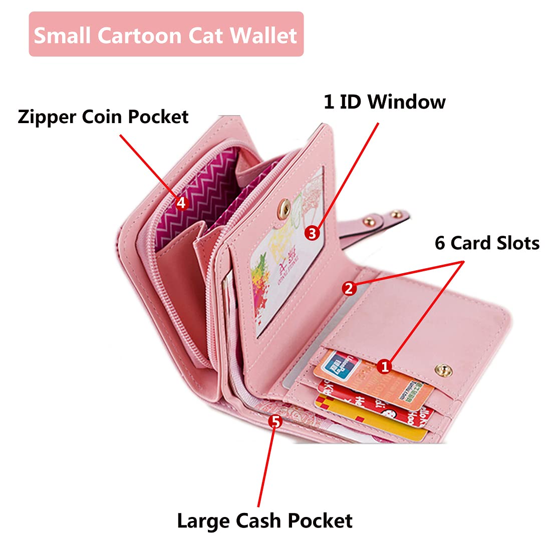 Nawoshow Women Cute Cat Wallet Coin Purse Bifold Wallet Clutch Bag (A-Blue)
