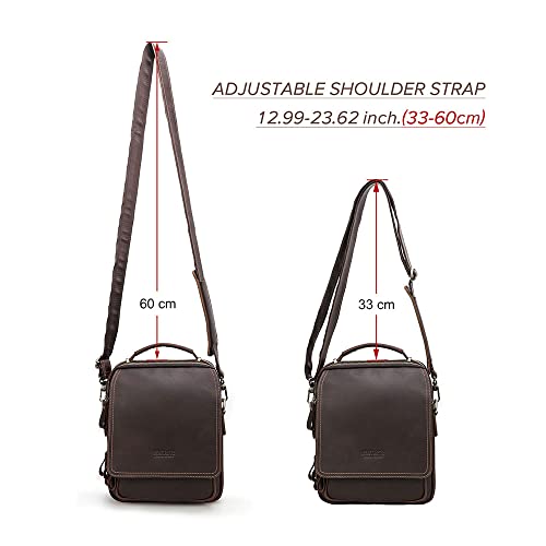 Contacts Messenger Bag for Men, Genuine Leather Crossbody Shoulder Sling Bag Mens 10.5" iPad Bag College School Travel Handbag(Coffee)