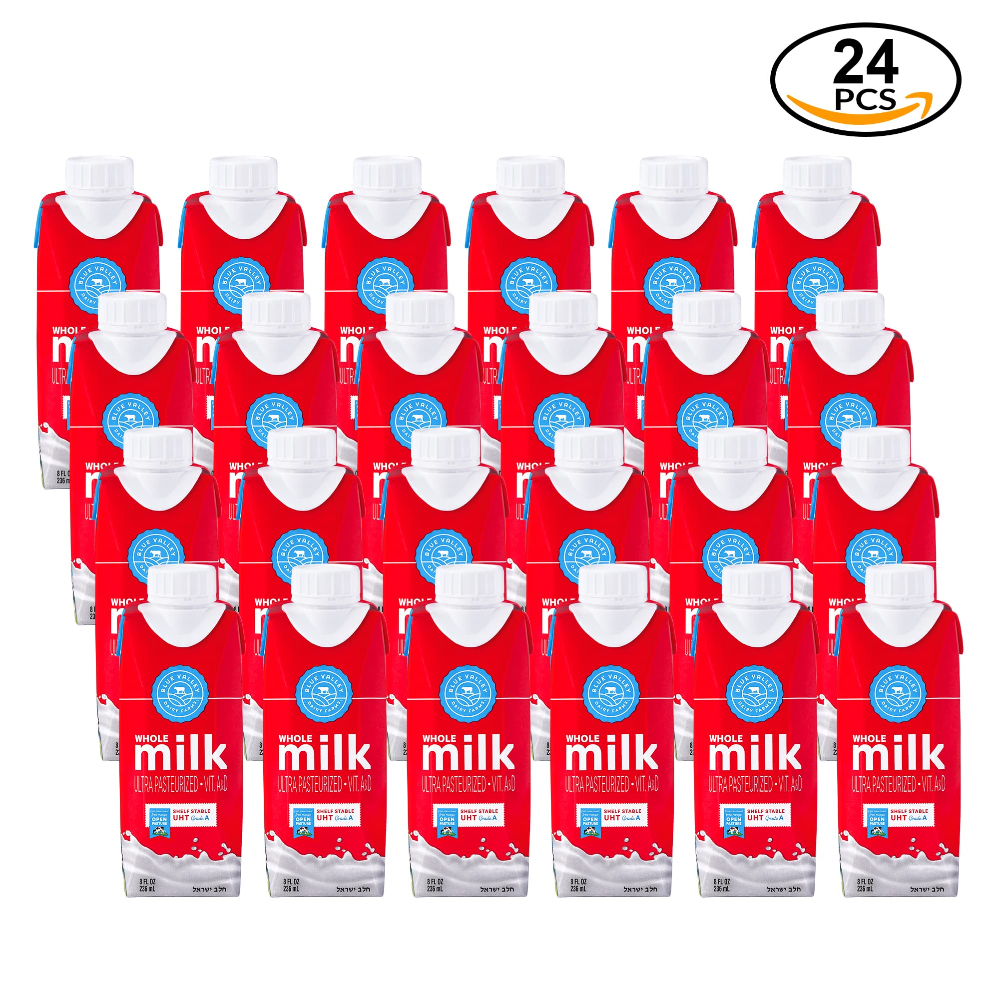 Blue Valley Whole Milk, Open Pasture, Shelf Stable, Cholov Yisroel-8Fl Oz-(24 PACK)