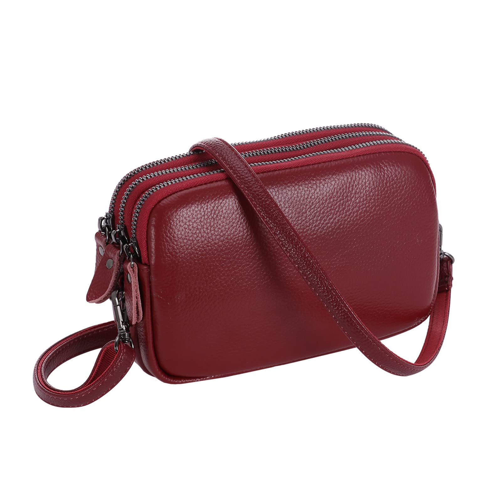 Phenas Leather CellPhone Purse Crossbody Shoulder Bags Medium Purse Multi Zipper Purses Handbag Wallet for Women