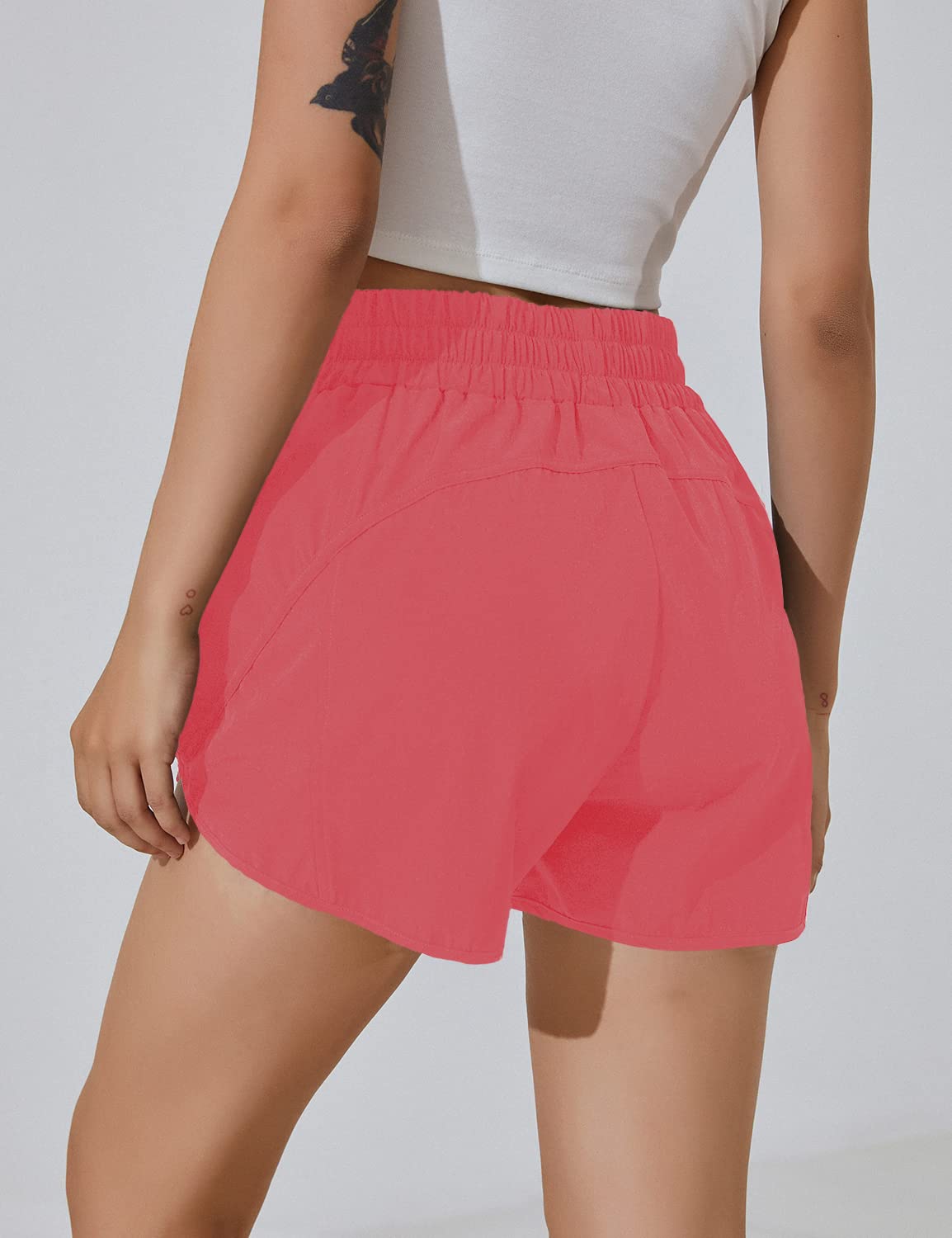 BMJL Womens High Waisted Shorts Running Athletic Shorts Pockets Quick Dry Shorts(S,White)