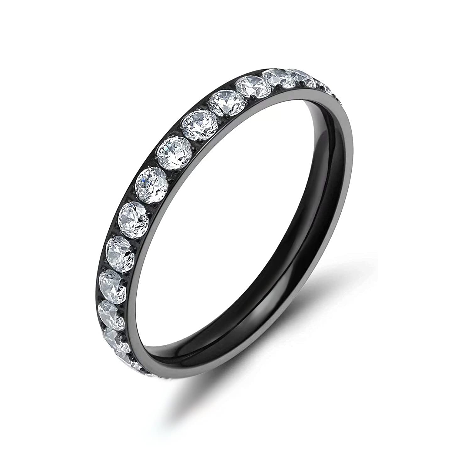 CiNily Black Gold Plated Stainless Steel Cubic Zirconia Band Rings for Women Size 6
