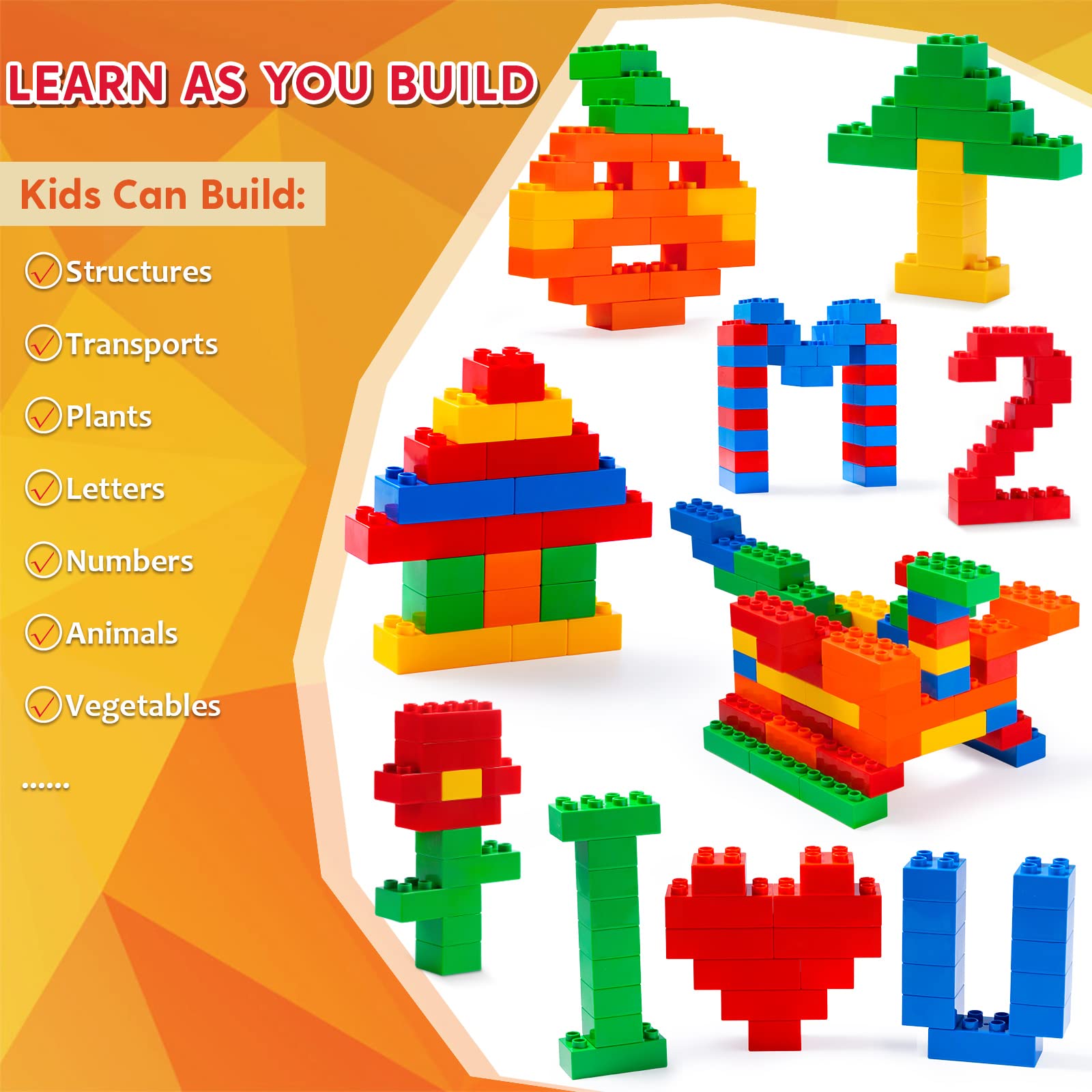 JOYIN 100 Pcs Building Blocks, Building Bricks, Toddler Classic Basic Big Duplicate Blocks, 50 Square and 50 Rectangle Toys Set for Ages 2 3 4 5 Year Old Boys Girls Christmas Birthday Gift