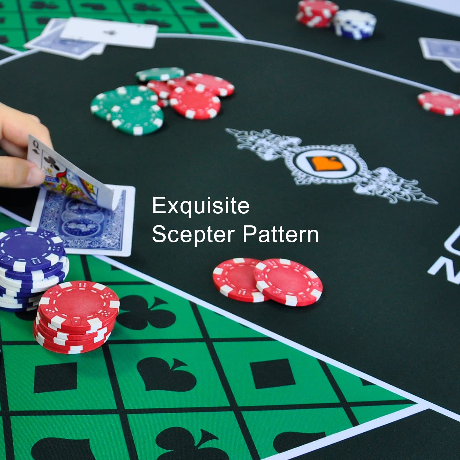 CONTINUE Poker Table Mat 8-10 Players Texas Hold'em Poker Mat Professional Poker Mat Anti-Slip Rubber Poker Table Top Layout with Carrying Bag for Poker Games, Blackjack, Casino (Rectangle Green)