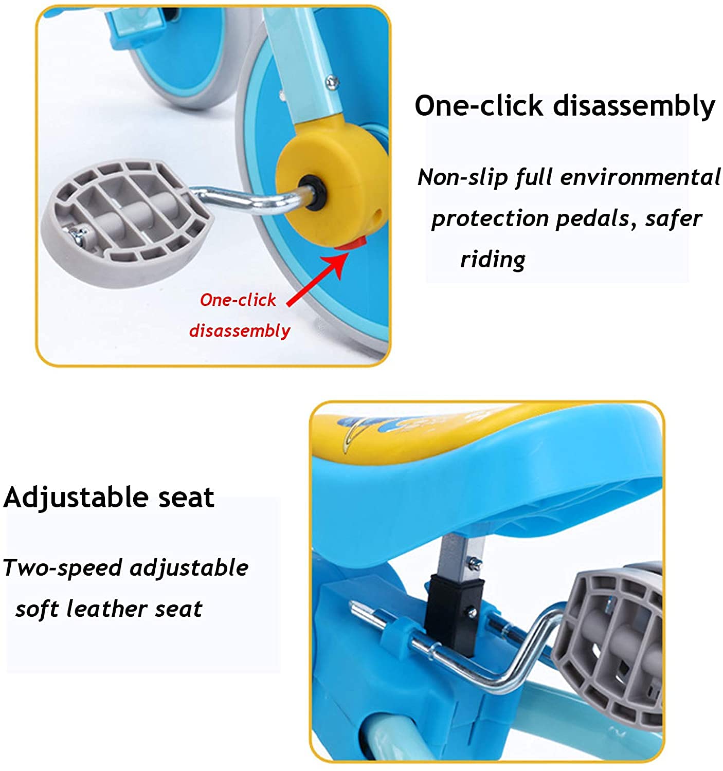 NUBAO Stroller Wagon Kids Bicycle - Three Wheeled Scooter,Children's Tricycle with Foldable Grip and Adjustable Seat,Yellow Over 1 Year Old Girl Gifts (Color : Yellow)