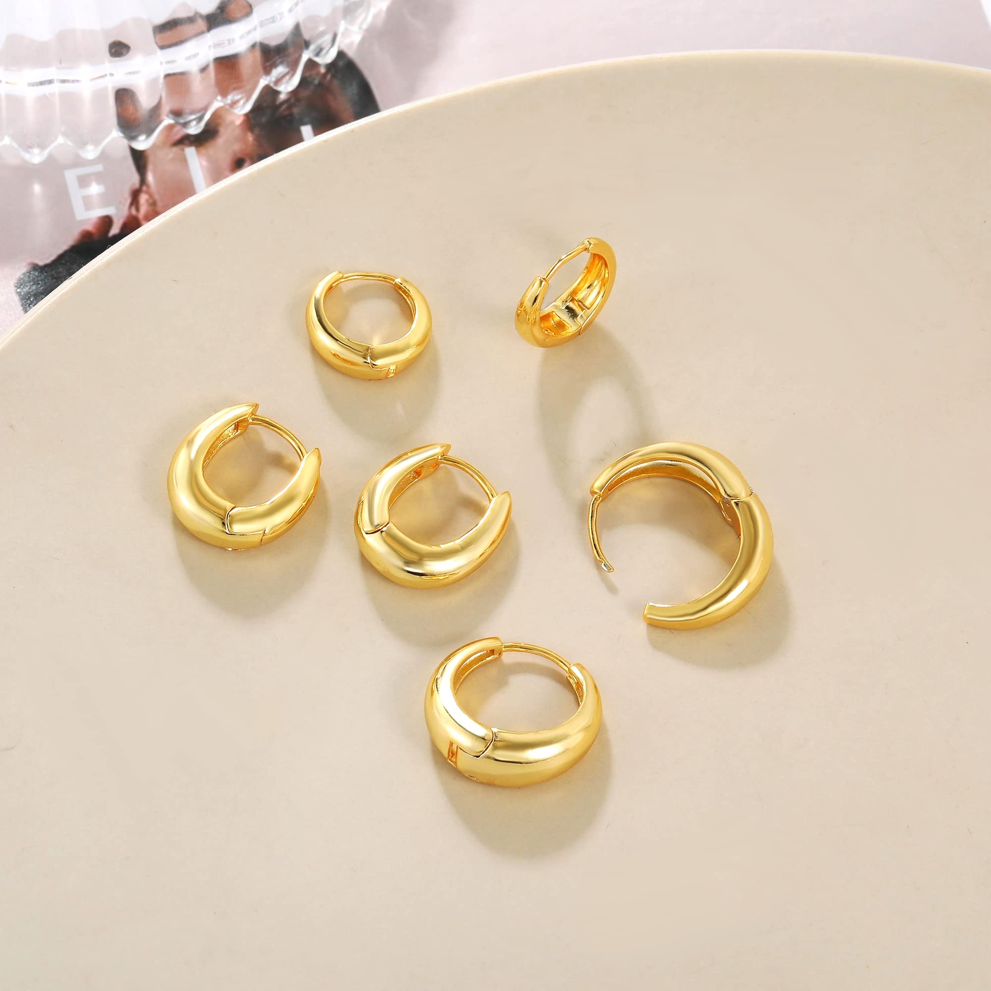 BMMYE Chunky Gold Hoops Small Huggie Earrings for Women, Thick Silver Hoop Earrings Set Hypoallergenic Earrings