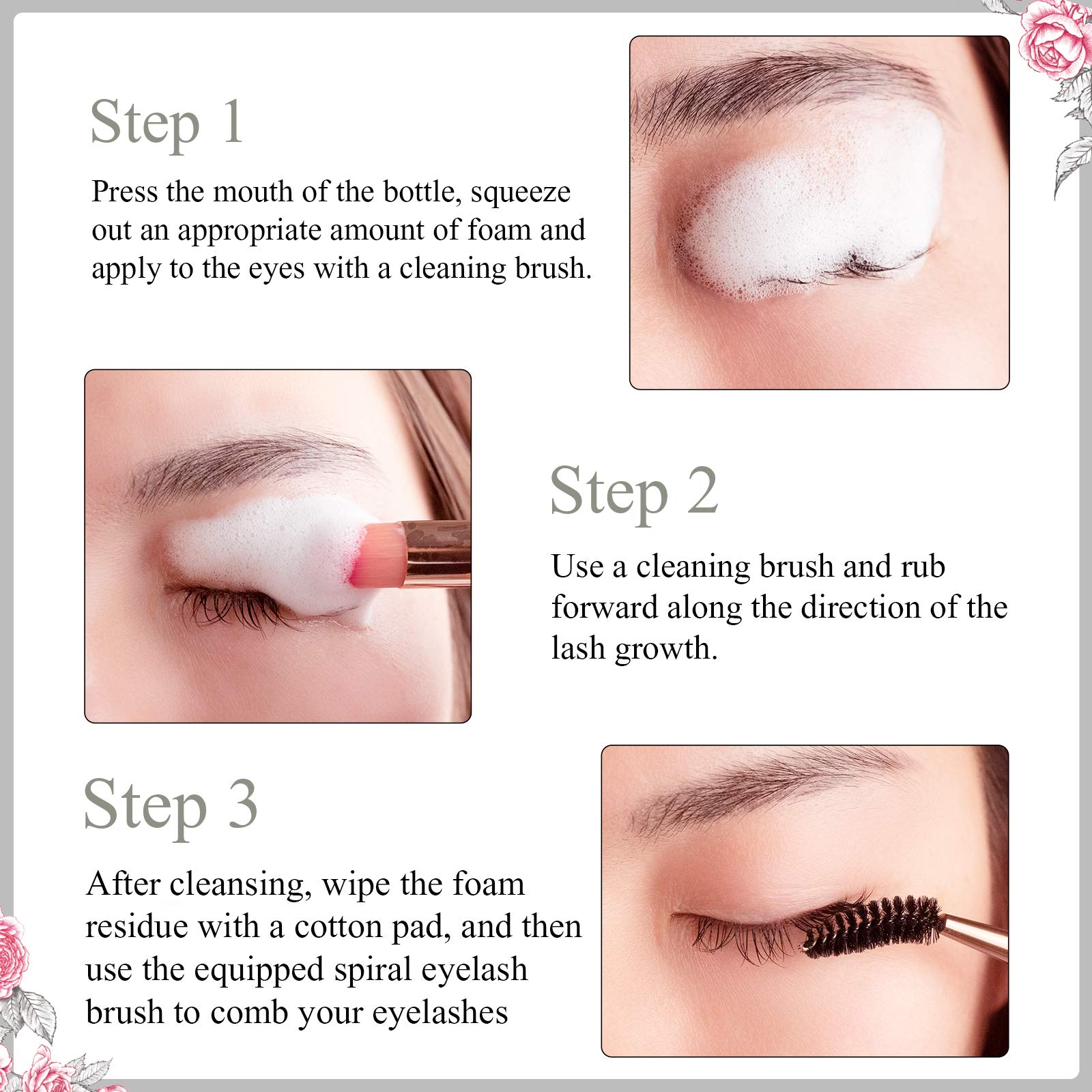 BREYLEE Shampoo for Lash Extensions, 60ml+Rinse Bottle+Brushes, Eyelash Extension Cleanser, Lash Wash Bath, Lash Cleaner, Paraben & Sulfate Free for Salon and Home Use