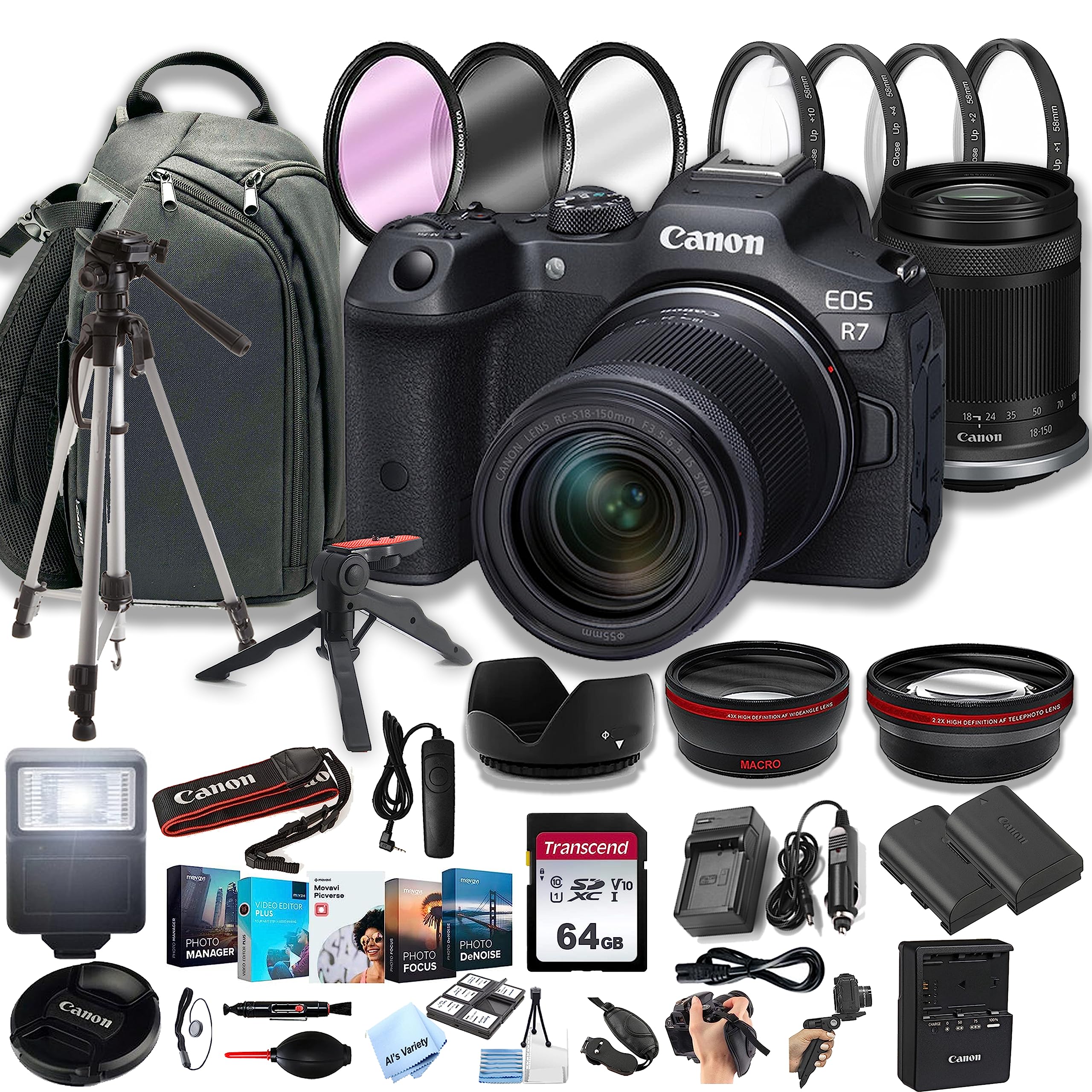 Canon EOS R7 Mirrorless Digital Camera with RF-S 18-150mm f/3.5-6.3 is STM Lens + 100S Sling Backpack + 64GB Memory Cards, Professional Photo Bundle (40pc Bundle)