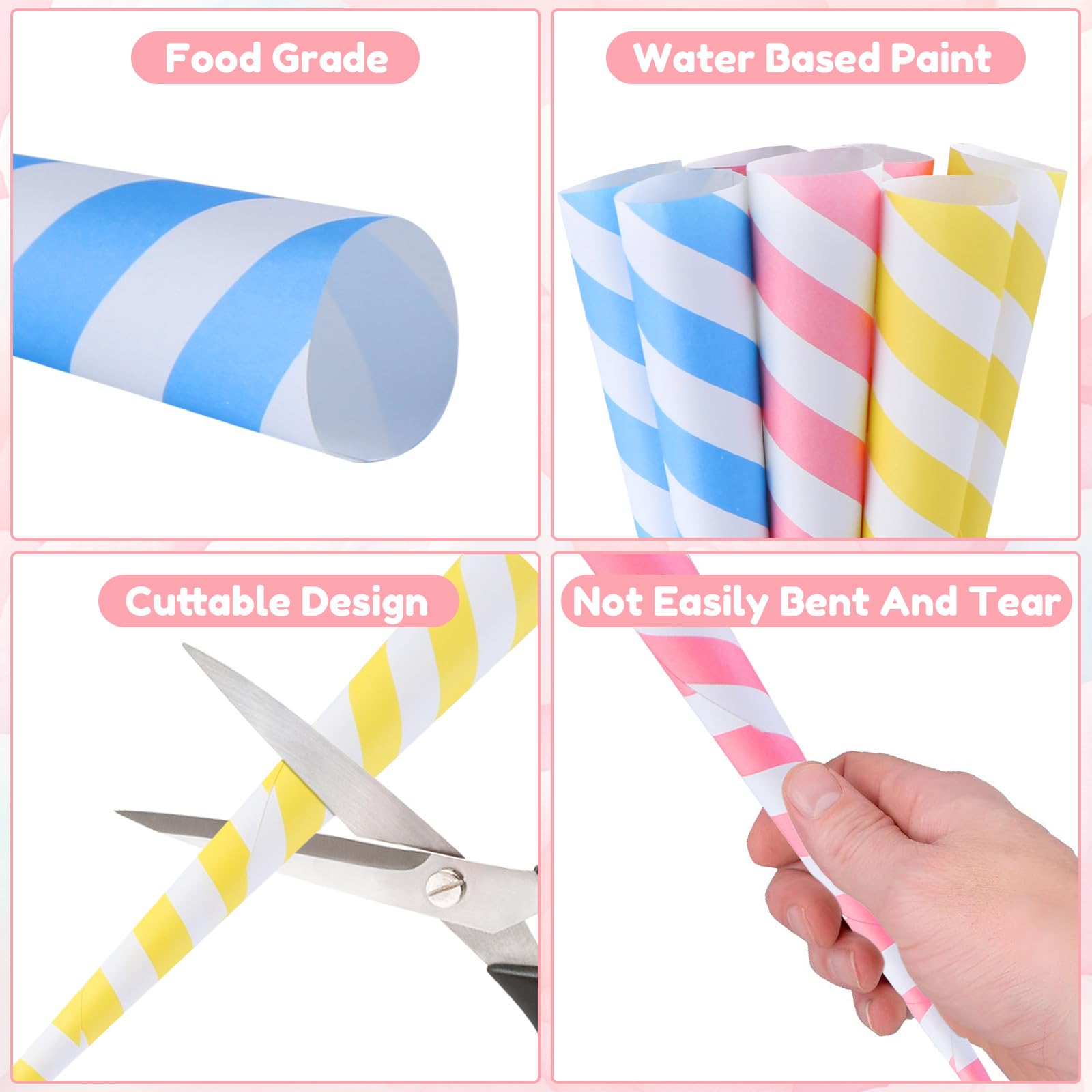 Cotton Candy Cones 60PCS, Multicolor Cotton Candy Paper Cones for Cotton Candy Making, Candy Making Supplies, Colorful Sticks for Birthday,Parties,Festivals (Blue/Pink/Yellow)