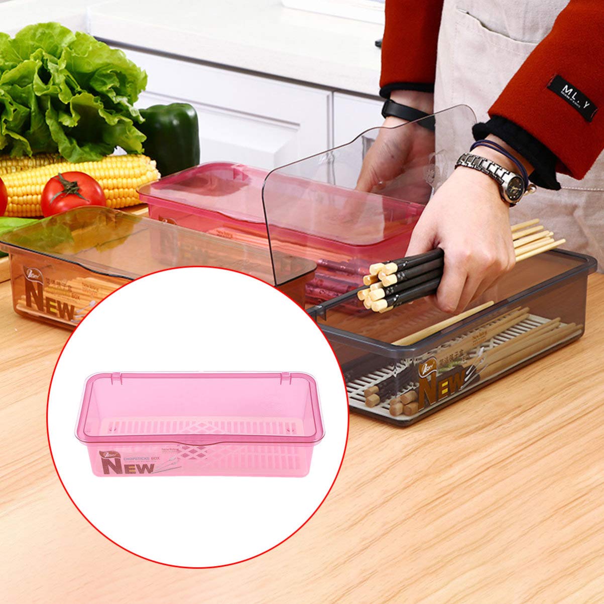 Cabilock 2pcs Kitchen Utensil Storage Container - Tableware Organizer Hygienic Chopsticks Storage Silverware With Cover Chopsticks Box Cutlery Rack Storage Box Tray