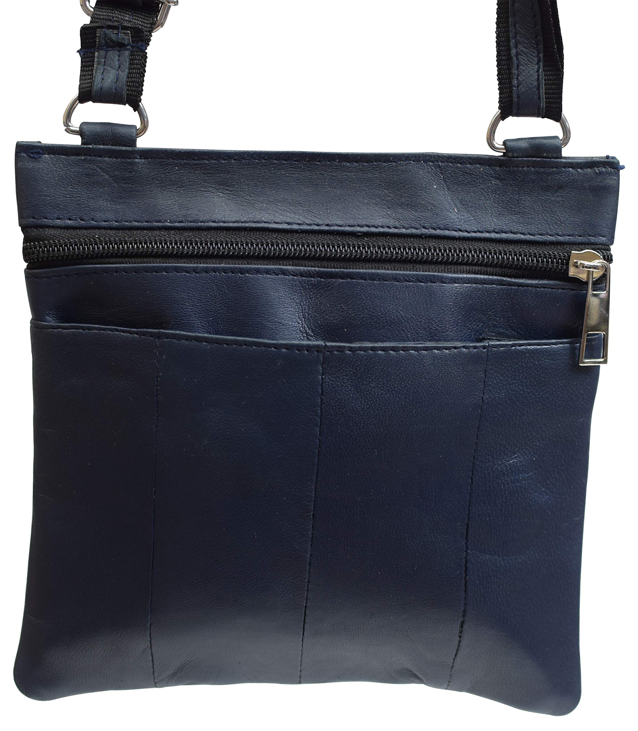 MARSHAL Ladies Genuine Leather Multi-Pocket Shoulder Bag Purse for Womens Colors!!! (Blue)