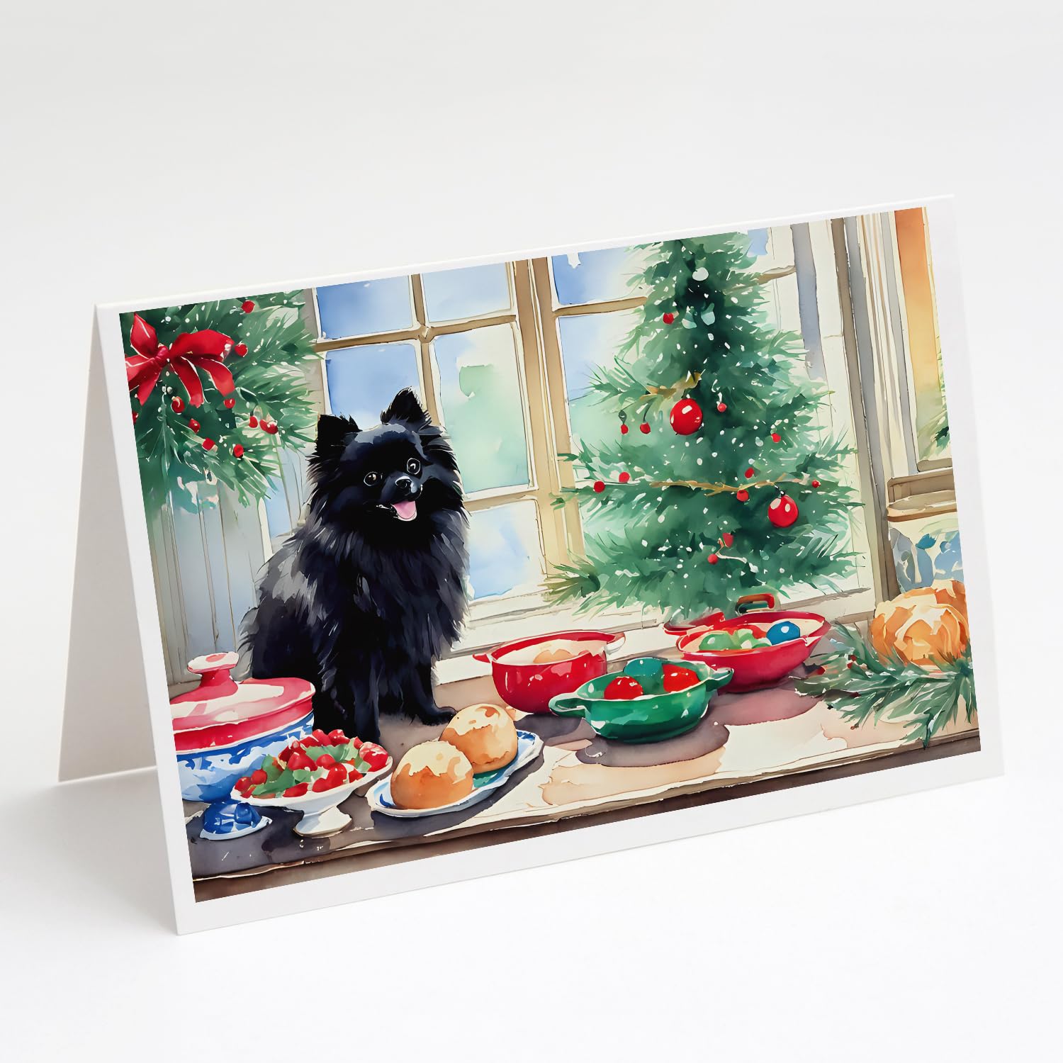 Caroline's Treasures DAC3865GCA7P Pomeranian Christmas Cookies Greeting Cards Pack of 8 Blank Cards with Envelopes Whimsical A7 Size 5x7 Blank Note Cards
