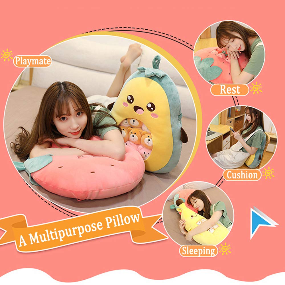 Nenalayo Throw Pillow Fruit Stuffed Toys Banana Plush Pillow Removable Fluffy Creative Gifts for Kids, Halloween Christmas Decorative Doll Toy Gift