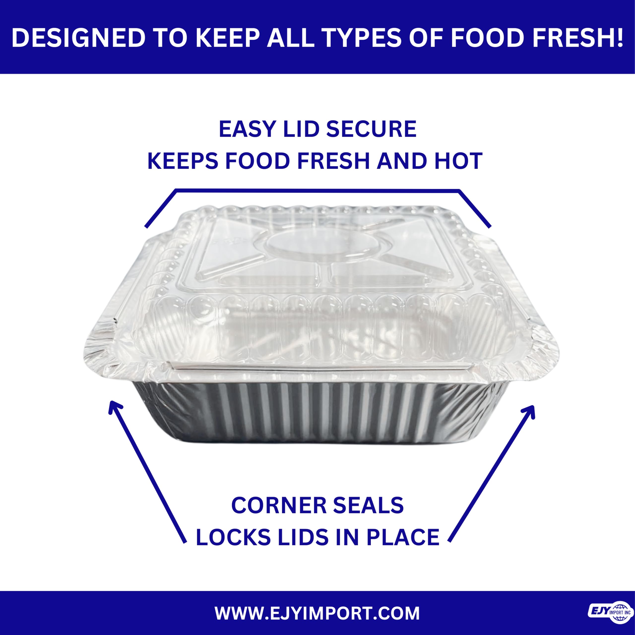 EJY IMPORT Disposable Takeout Pans with Clear Dome Lids | 1lb Capacity Aluminum Pans | Food Containers with Strong Seal for Spill Resistance & Freshness | Recyclable & Eco-Friendly | (25 SETS, 1LB)