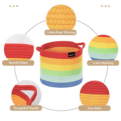 Zooawa Rainbow Storage Cotton Rope Baskets for Baby Room|Rainbow Baskets for Classroom | Baby Laundry Basket for Nursery Storage|Toy Baskets Organizer for Baby Rainbow Nursery Decor,14" x 12"