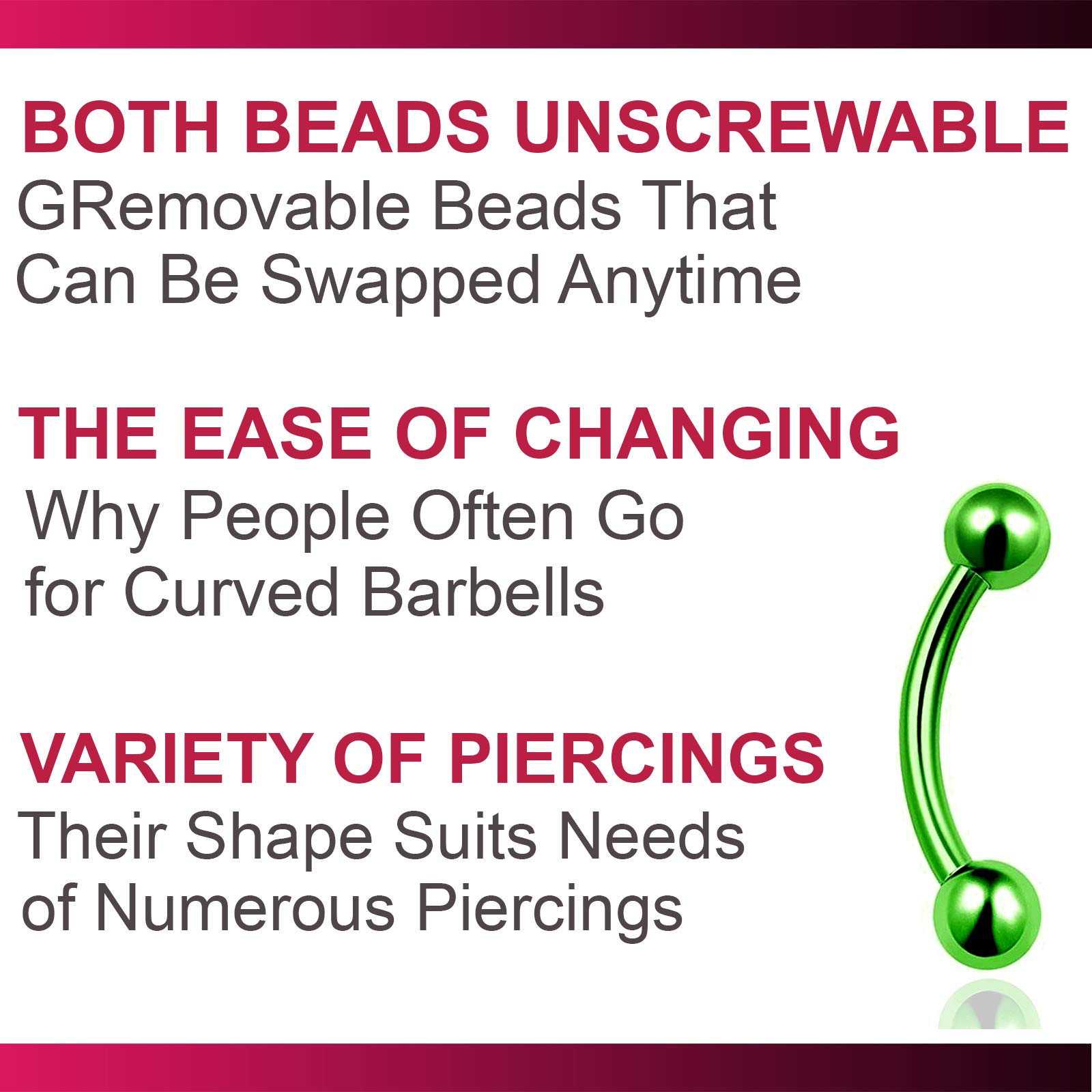 bodyjewellery 2pcs 16g Curved Barbell Bar Green Titanium Eyebrow Cartilage Helix Conch Ring Bar Stud Rook Lip Earrings Tragus B2MCH