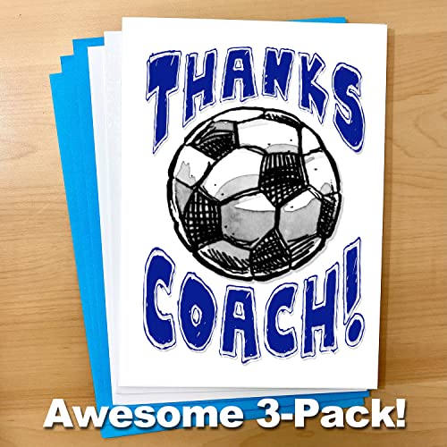Play Strong 3-Pack Thanks Soccer Coach You're Awesome 3-Pack (5x7) Greeting Thank You Cards Set Amazing for Futbol Soccer Players, Teams, Coaches, Family and Fans - Your Coaches Will Love 'Em!