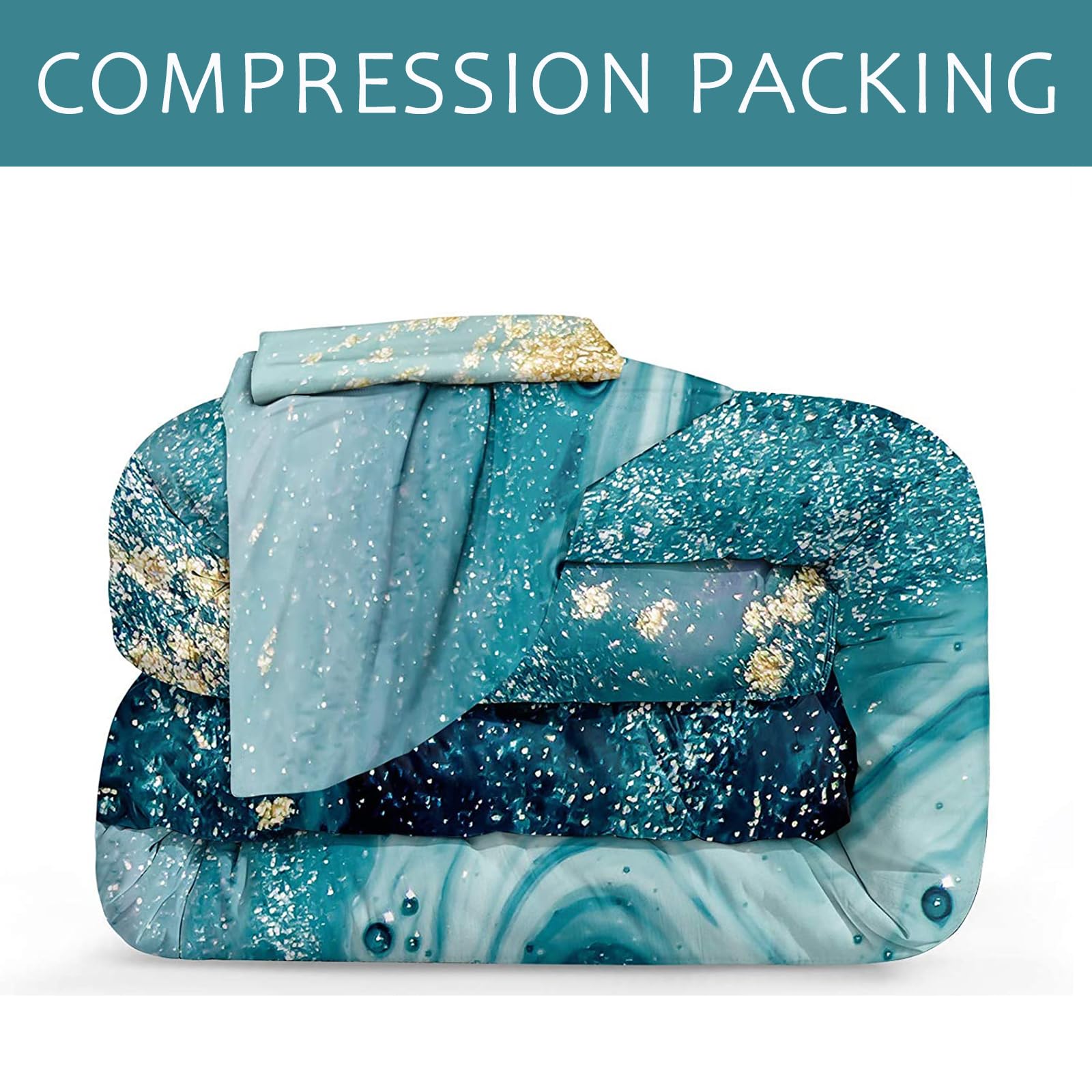 Bedbay Blue and Gold Marble Bedding Comforter Set Queen Size Teal Bedding Boys Girls Queen Duvet Set 3 Pcs Modern Marble Texture Quilt Set Bedroom Guest Room Decor Soft and Lightweight(Blue,Queen)