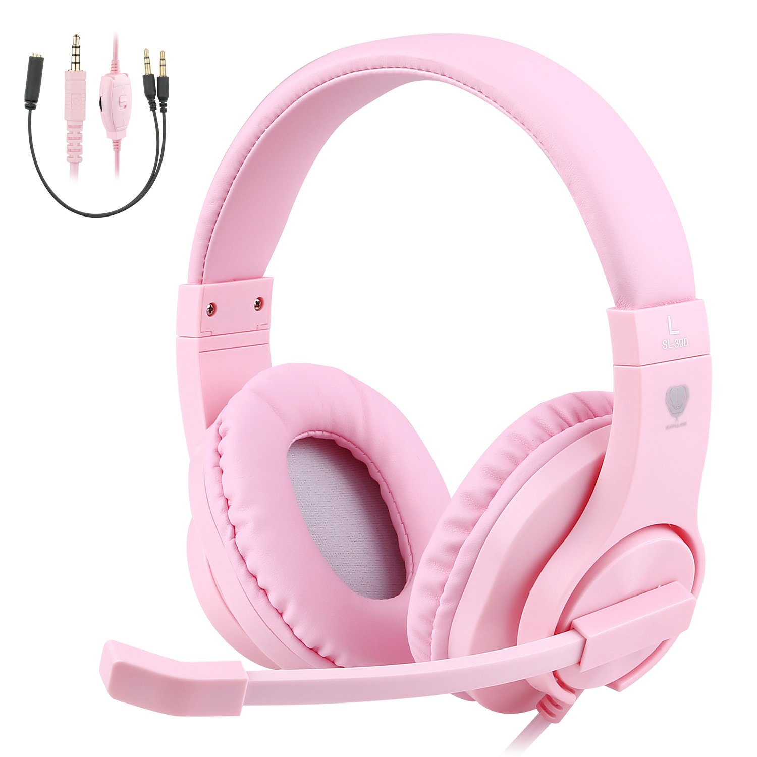 BlueFire Kids Headphones for Online School, Children, Teens, Boys, Girls, 3.5mm Stereo Over-Ear Gaming Headphone with Microphone and Volume Control for PS4, PS5, New Xbox Oneļ¼Pinkļ¼