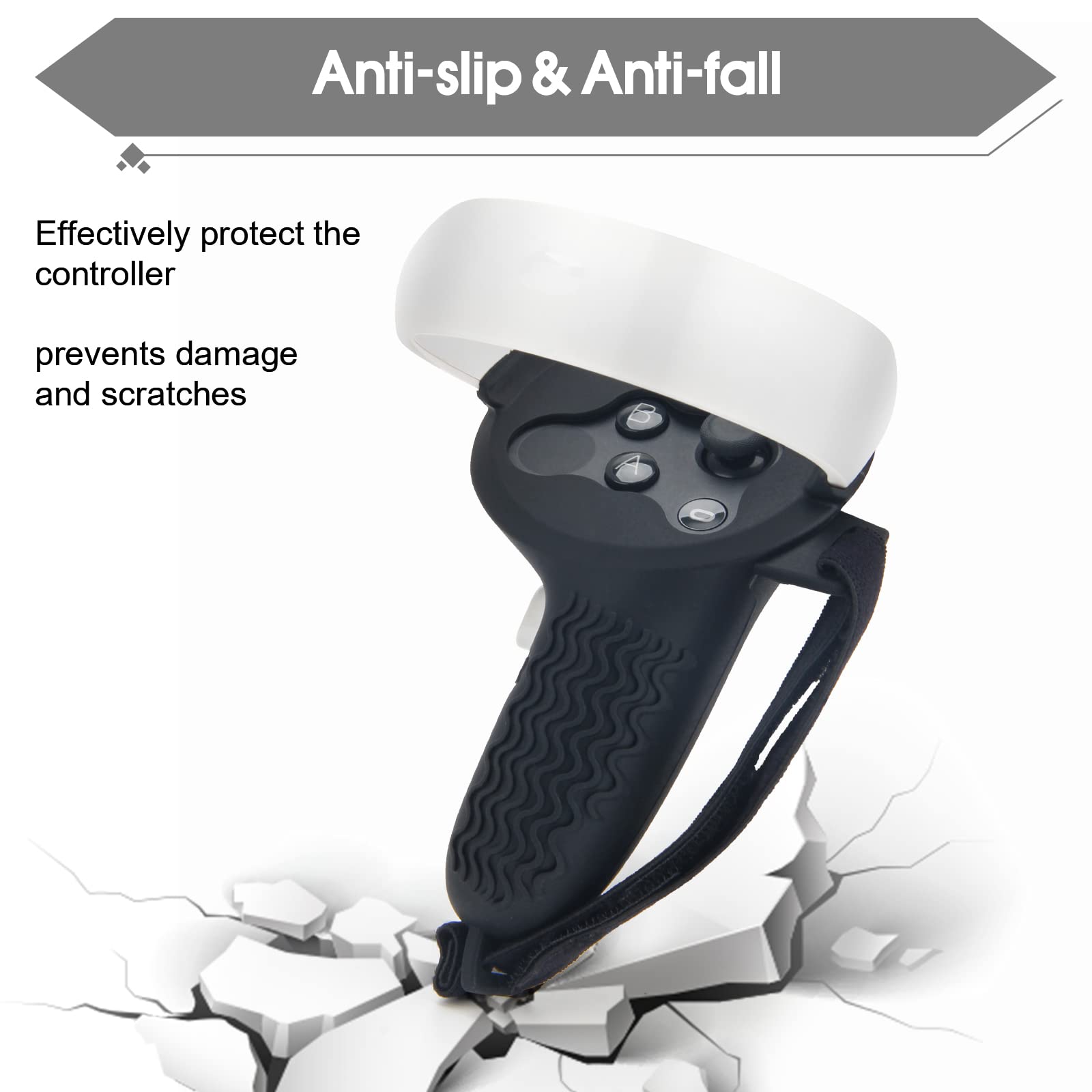 Controller Grips Cover for Oculus/Meta Quest 2, Catcan Silicone Anti-Throw Grips Cover with Adjustable Knuckle Straps and Silicone Face Pad for Oculus Quest 2 Accessories