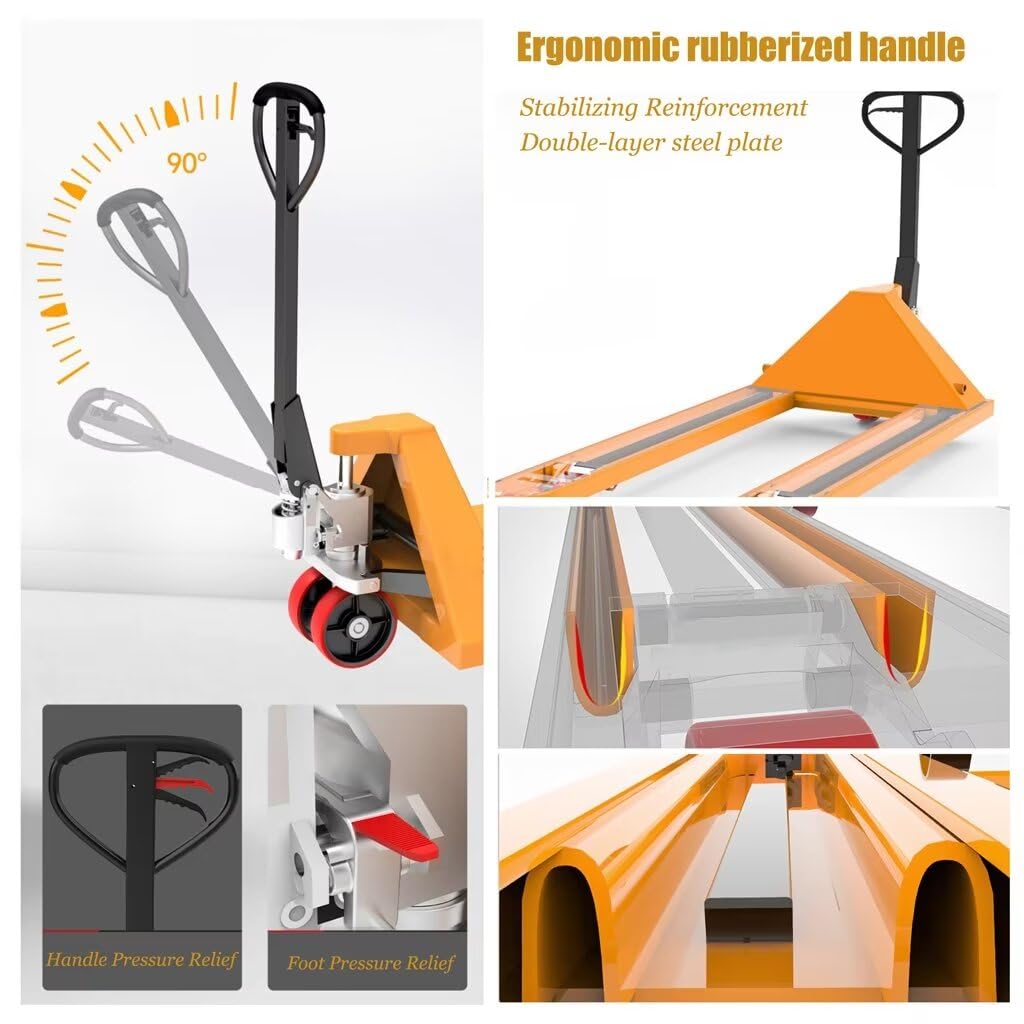 CZLELQQX 6600lbs Manual Hand Pallet Truck,48"" Long Forks Hydraulic Pallet Jack Dolly,Heavy Duty Pallet Jack for Warehouse Silent Adjustable Height Hand Truck Stacker(48""x27""Forks), HBB3.0
