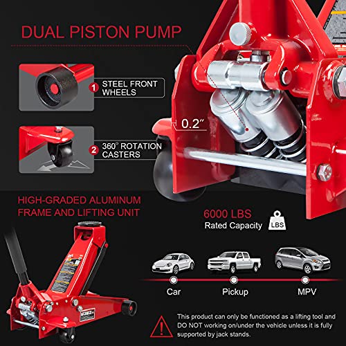 BIG RED ATZ830023R Torin Hydraulic Heavy Duty Steel Service/Floor Jack with Dual Piston Quick Lift Pump, 3 Ton (6,000 lb) Capacity, Red