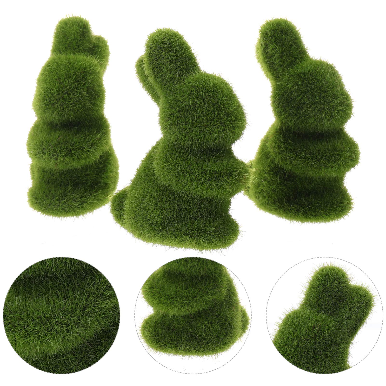 NUOBESTY Easter Moss Bunny Figurine, Green Miniatures Rabbit Garden Decorations Easter Furry Flocked Standing Rabbit Statue Easter Party Favor for Home Office Table Ornament
