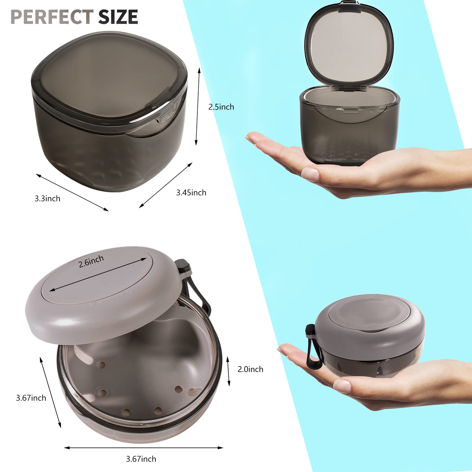 Denture Case Kit - 2 Pack - Definitely No-Leak Denture Bath Case for Home and Travel Kits Denture Cup with Strainer & Magnetic Mirror,Completely Clean Care for Retainer, Mouth Guard, & Denture (Blue)