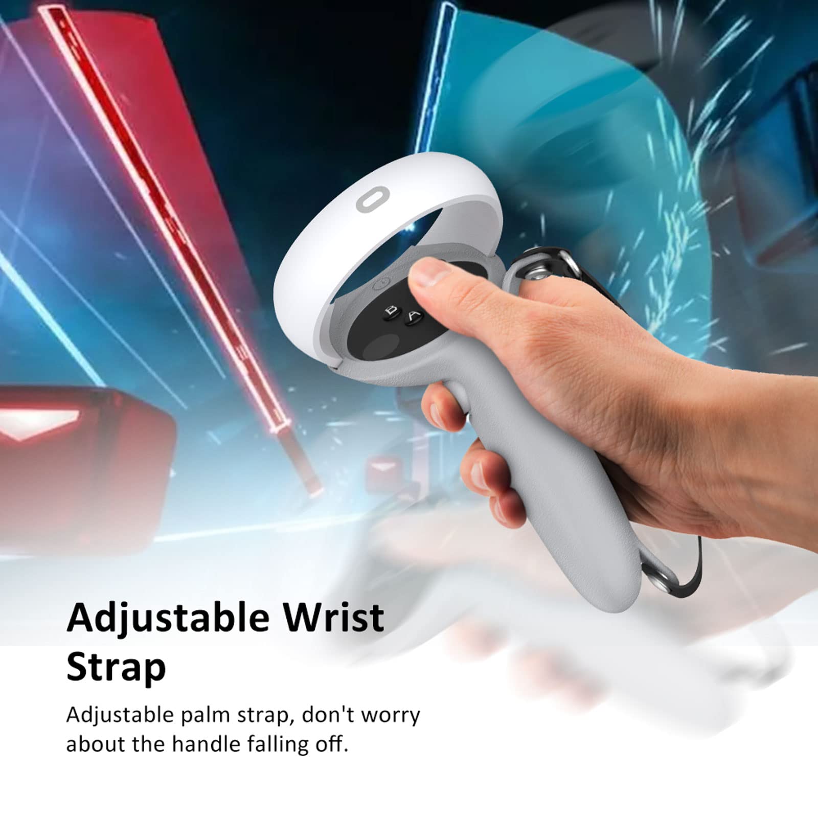 Controller Grips Cover for Oculus Quest 2, Extended Controller Hand Strap with Adjustable Knuckle Handles for Boxing and Beat Saber, Controller Protector for Meta/Oculus Quest 2 Accessories (Gray)