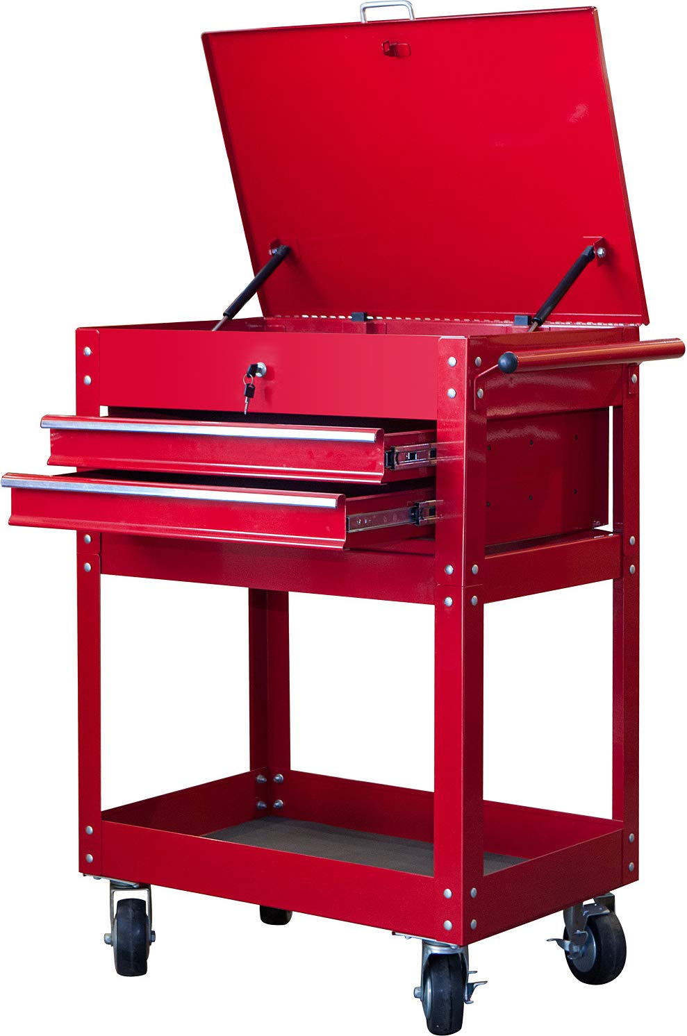 BIG RED TC325C Torin Garage Workshop Organizer: Heavy Duty Steel Rolling Tool Storage Cart with Top Cabinet and 2 Drawers, Red
