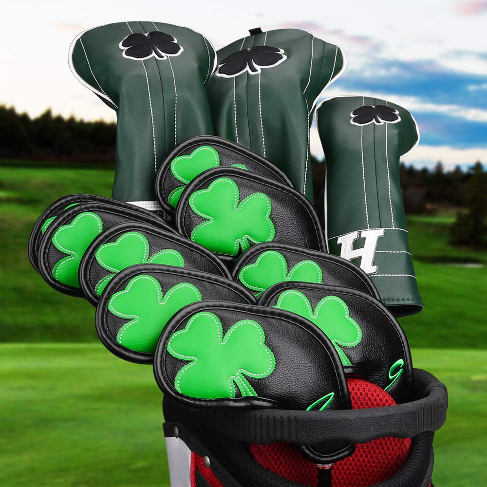 Big Teeth Golf Iron Covers Iron Head Covers Golf Club Head Covers Iron Covers for Golf Clubs 10pcs/Set Iron Covers Golf Head Covers Black Classic Lucky Clover Fits Taylormade SIM Calloway Rogue X