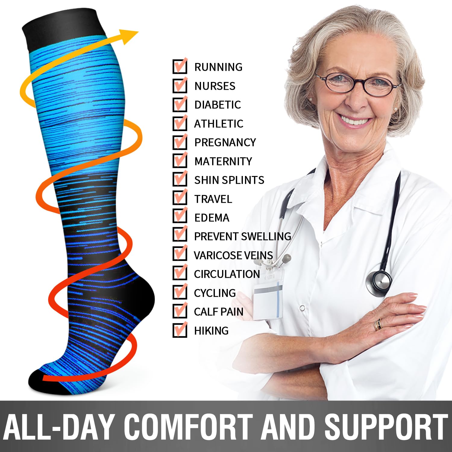 Bluemaple 6 Pack Copper Compression Socks for Women and Men Circulation-Best Support for Medical, Running,Nursing,Athletic