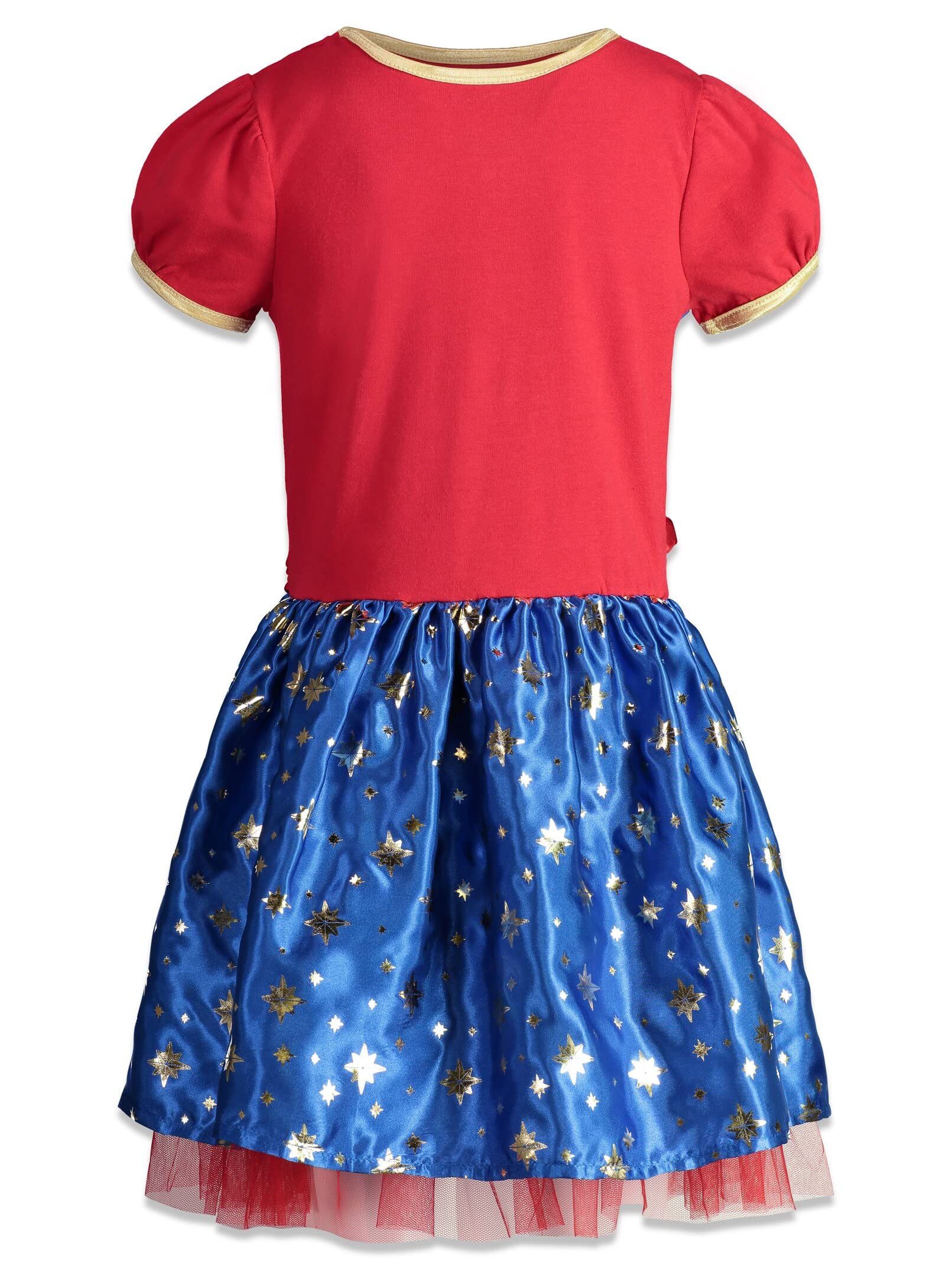 Marvel Avengers Captain Marvel Little Girls Tulle Cosplay Dress and Headband Red 7-8