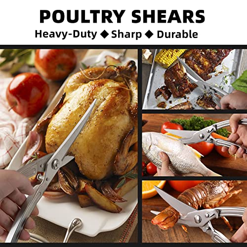 Heavy Duty Forged Poultry Shears,SinYe All PurPose Kitchen Shears with Magnetic Holder for Fridge,Pack of 2