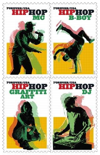 Hip Hop (MC with Microphone Rapping, B-Boy Dancing, Graffiti Art, DJ with Turntable) (Sheet of 20) Forever Postage Stamps Celebrating Electrifying Music Dance Art Movement 2020 Scott #5480-5484