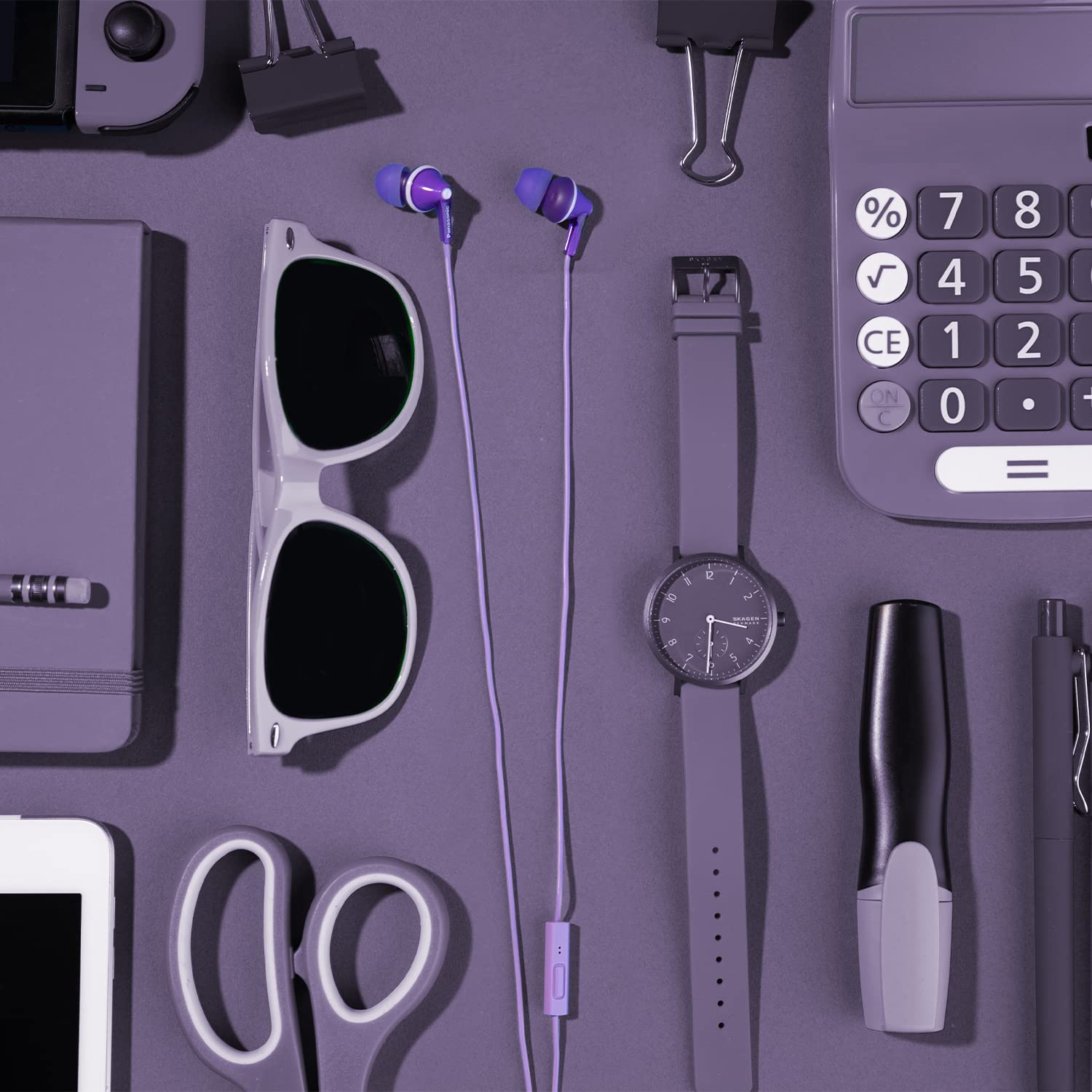 Panasonic ErgoFit Wired Earbuds, In-Ear Headphones with Microphone and Call Controller, Ergonomic Custom-Fit Earpieces (S/M/L), 3.5mm Jack for Phones and Laptops - RP-TCM125-V (Purple)