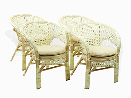 Wickerix Pelangi Handmade Rattan Dining Wicker Chair W/Cushion, White Wash