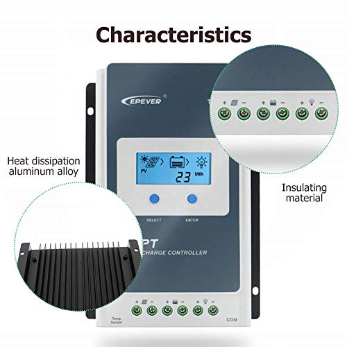 EPEVER 40A MPPT Solar Charge Controller 12/24V DC Tracer-an Series Charge Controller with MT50 Remote Meter &Temperature Sensor &RS485 Cable fit for Lithium, Sealed, AGM Battery Negative Grounded