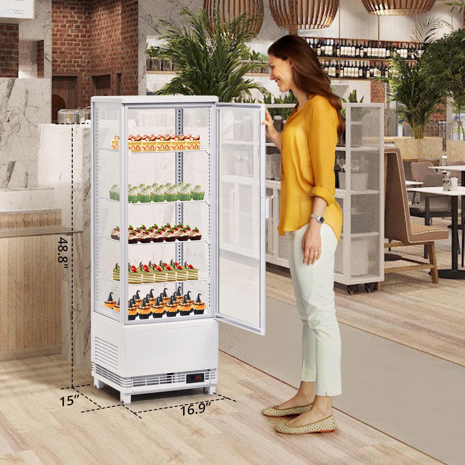 Commercial Refrigerator Display Case, 4.2 Cu.FT Single-Door Countertop Pastry Display Case with Interior LED Lighting, Double-Layered Glass, Commercial Refrigerator for Pastry Cake Restaurant