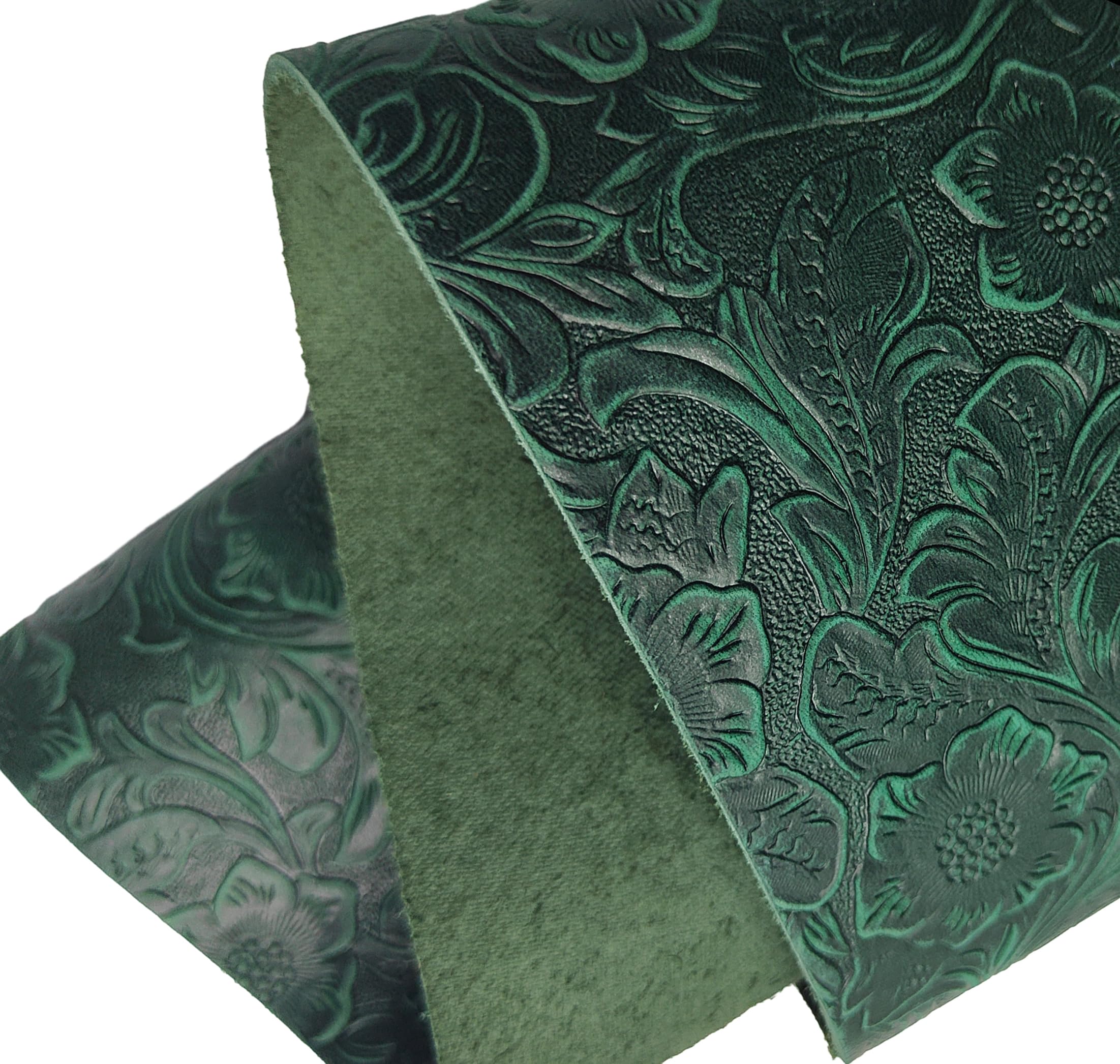 DOQN Bump Texture Genuine Leather Sheets Plain Geometric Pattern Printed Leather Sheet for Crafts (Green, 6"x12")