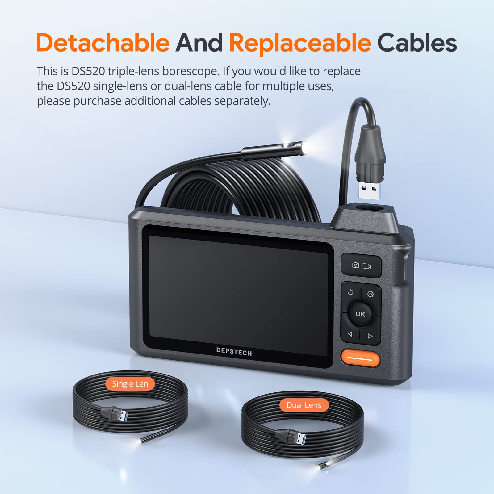 DEPSTECH Triple Lens Borescope Inspection Camera, 5"IPS Screen Endoscope Camera with Lights,1080P Sewer Camera and 180°Flip Button, 16.5ft IP67 Cable, Ease of Use, Tool for Wall, Automotive, Plumbing