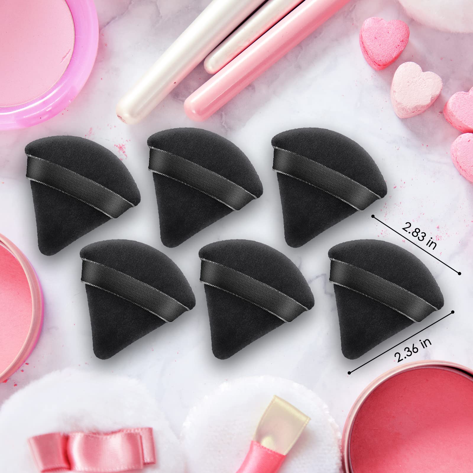 D Powder Puff Triangle Makeup Puffs for Loose Setting Powder Face Body, Foundation Blender Velour, Super Soft Eye Makeup Wedges Beauty Tools 6 PCS