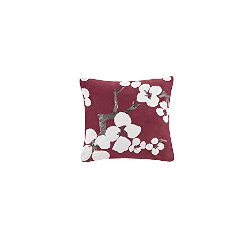 N Natori Cherry Blossom Fashion Throw Pillow, Global Inspied Applique Square Decorative Pillow, 18X18, Biking Red