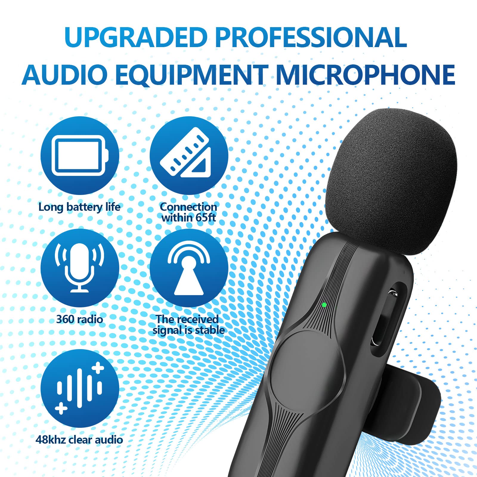 Bonn 1949 Wireless Lavalier Microphone for iPhone, iPad - Cordless Omnidirectional Condenser Recording Mic for Phone Video Recording, Interview, Vlog, Auto Sync and Noise ReductionâŚ