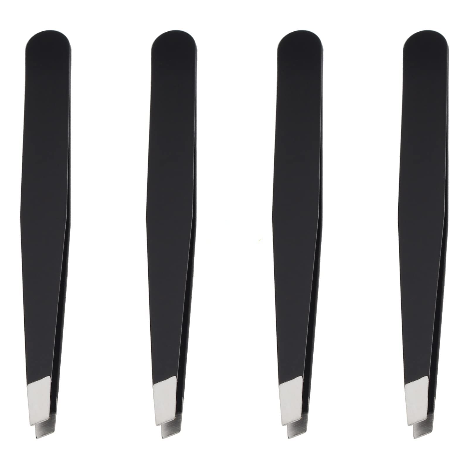 Coufce 12 Pack Stainless Steel Slant Tip Tweezers, Eyebrow Tweezers, Pointed Hair Eyebrow Removal Precision Tweezers for Plucking(Black)