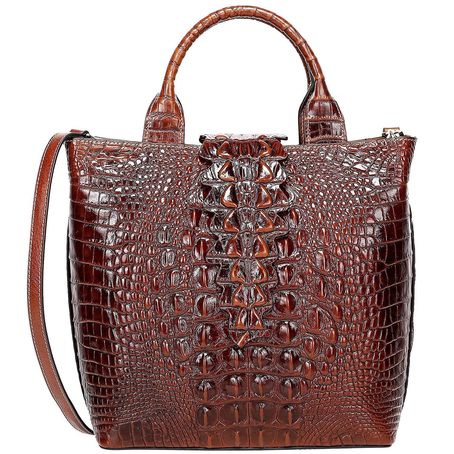 PIJUSHI Designer Genuine Leather Top Handle Satchel Handbags with Crocodile Wristlet Wallet