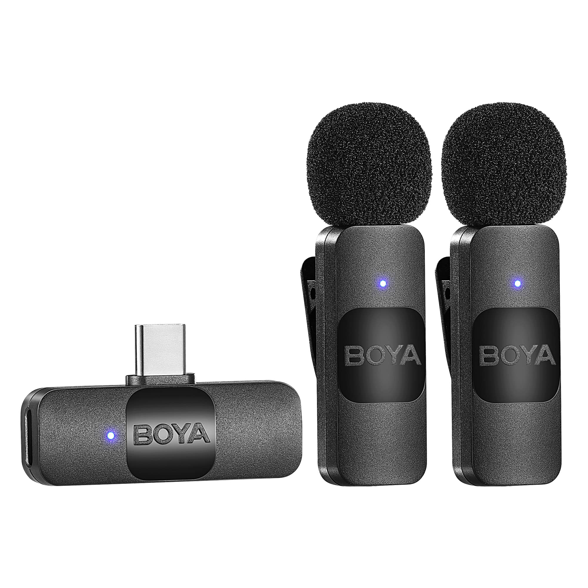 BOYA Dual Wireless Lavalier Lapel Microphone for Android SmartPhone Laptop - Omnidirectional USB C Condenser Video Recording Mic for Interview Podcast Vlog YouTube Live Stream (TX+TX+RX)
