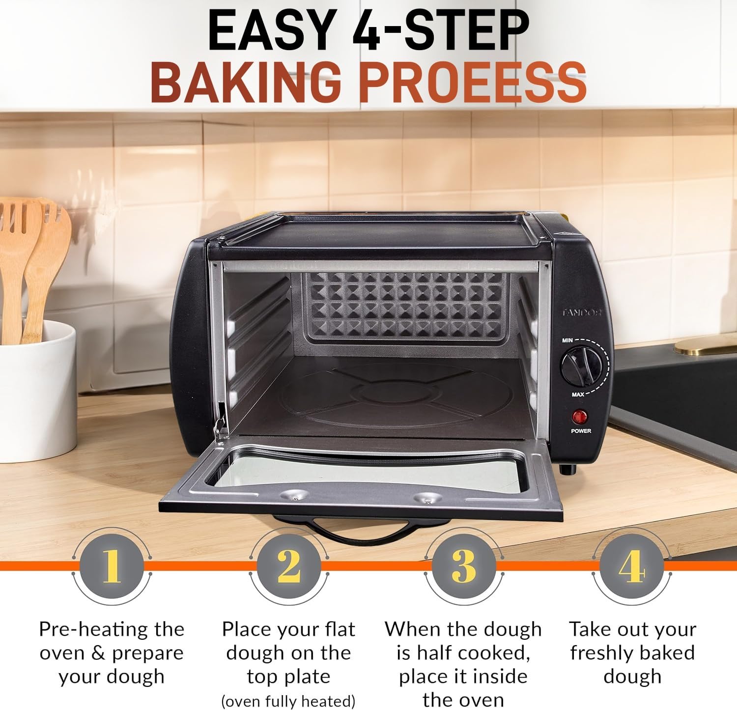 Electric Tandoor Oven for Naan, Roti and Pizza - 15L Countertop Pizza Maker, 4-Minute Cooking, 122°F-752°F Temperature Control, Multi-Function Griddle Toaster Bread Oven