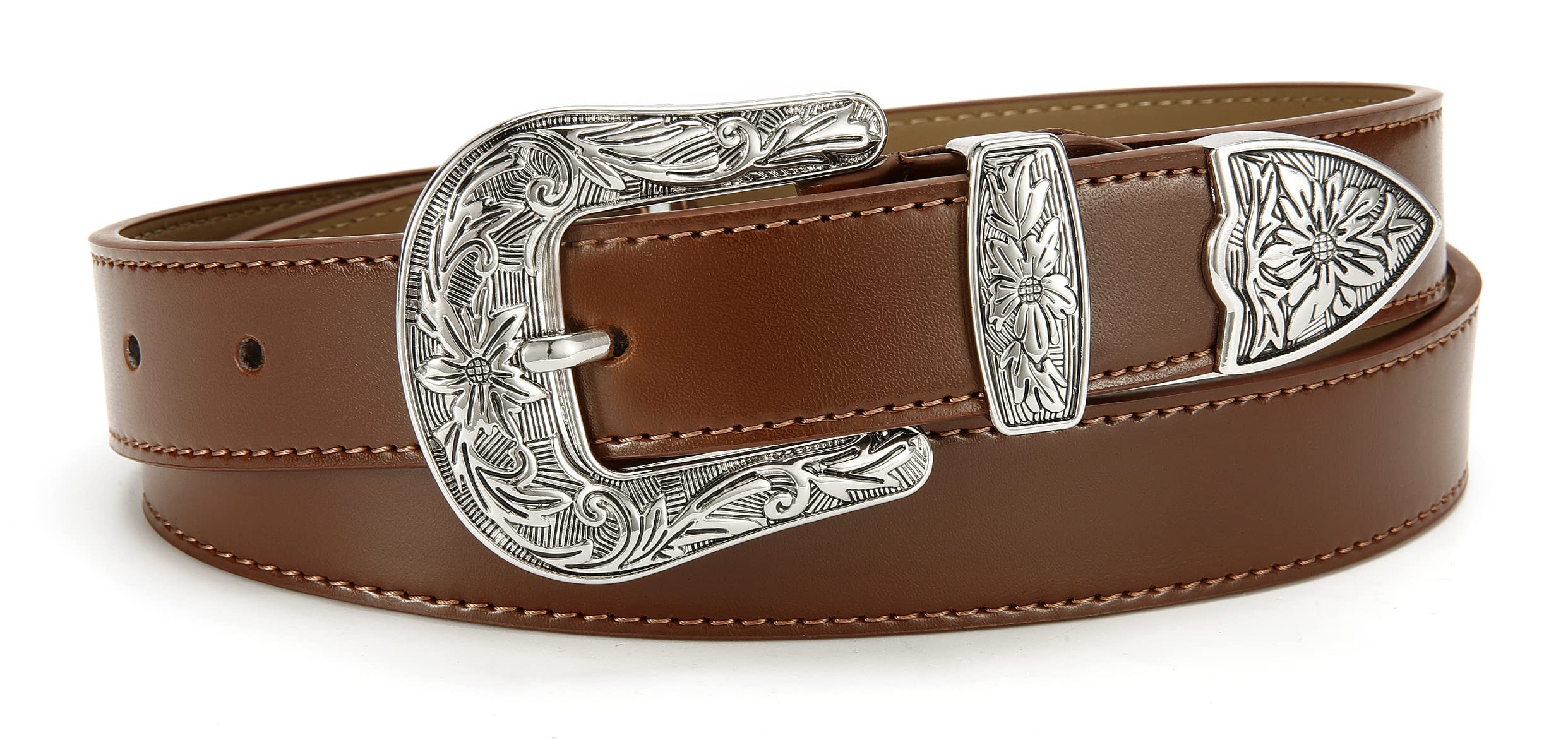 Brown Belt Women - 1.1" CR Western Belts For Woman Leather Belts Cowboy Belt - Country Belts For Women with Vintage Buckle for Jeans
