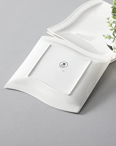 MALACASA White Square Dinner Plates - 10 Inch Porcelain Serving Plates Set of 6, Modern Ceramic Salad Dessert Plates, Dishwasher, Oven and Microwave Safe Kitchen Plates, Series Flora